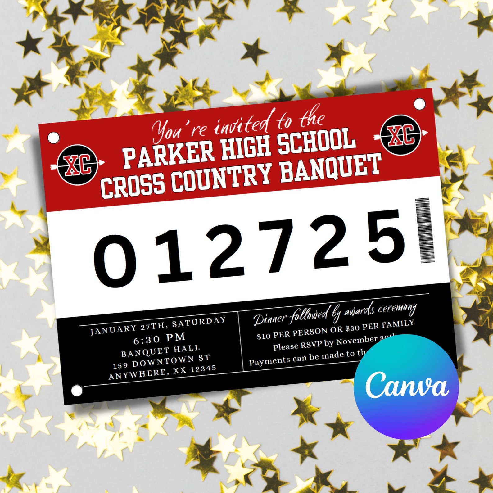 Printable Cross Country Team Banquet Invitation, Team Party, End of ...