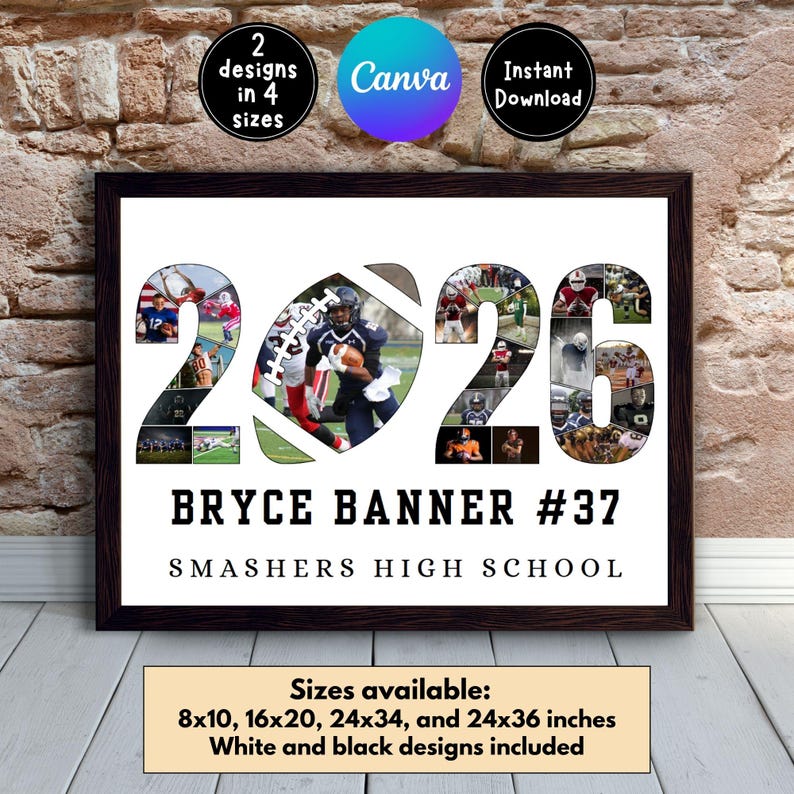 2026 Football Photo Collage, Graduation Football Gift, Senior Poster ...