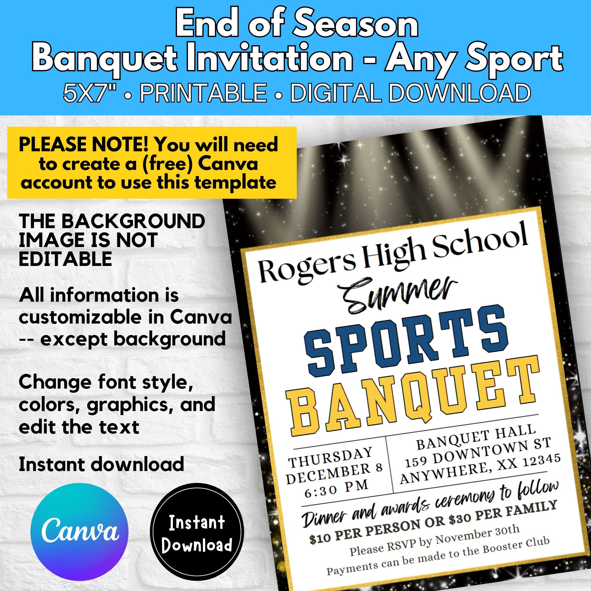 Editable Sports Banquet Invitation Template, All Sports, Team Party ...