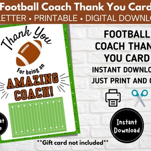 Football Coach Thank You Card, Gift Card Holder, Coach Appreciation ...