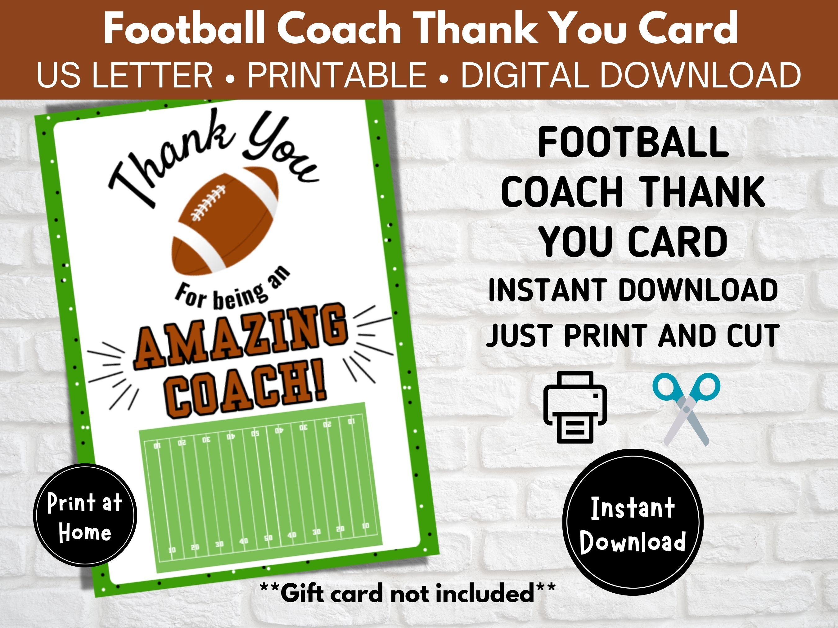 Football Coach Thank You Card, Gift Card Holder, Coach Appreciation ...