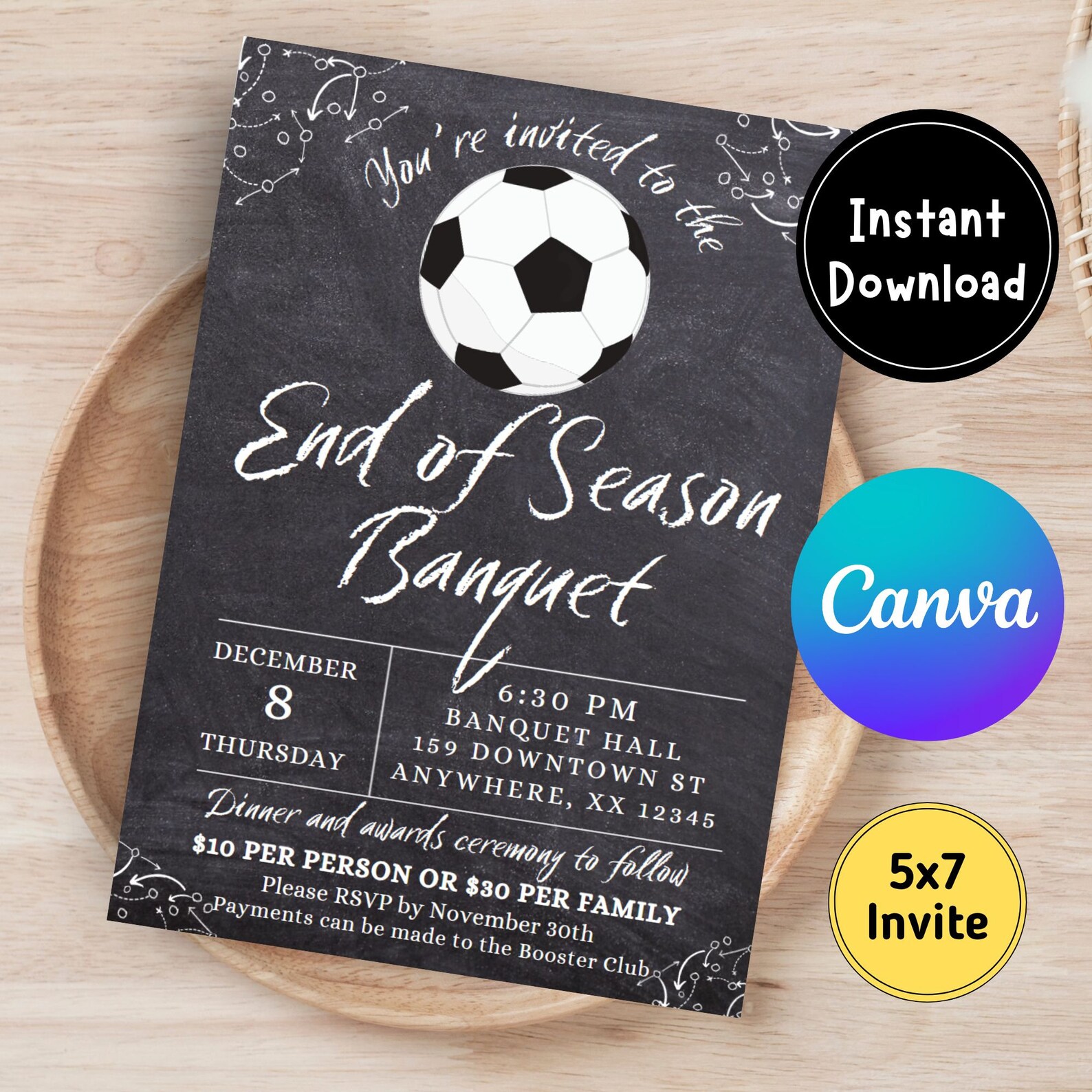 Editable Soccer Banquet Invitation Template, Team Party, End of Season ...
