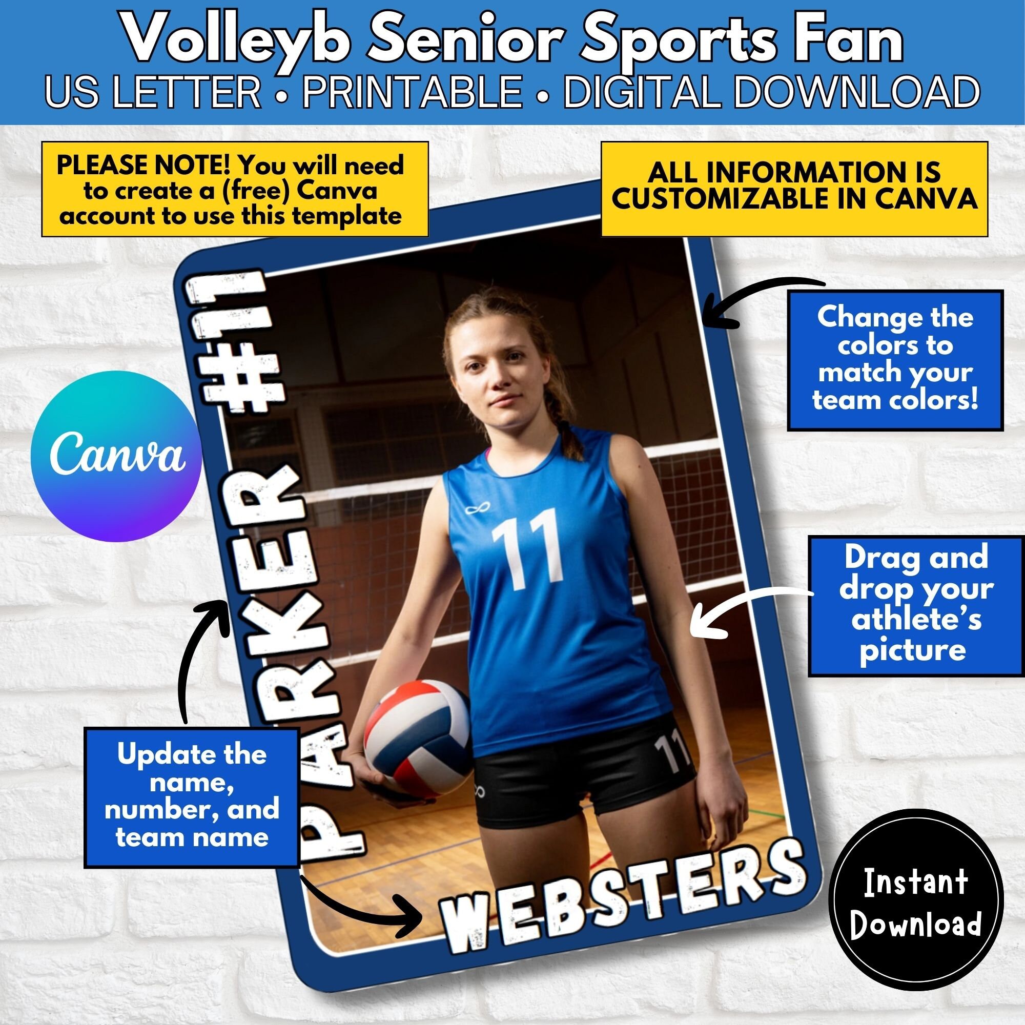 Editable Volleyball Poster, Senior Fan, Volleyball Gift, Senior Night ...