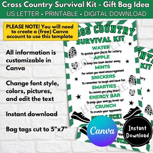 Editable Cross Country Survival Kit Gift Tag, Gift Bag Printable, Cross ...