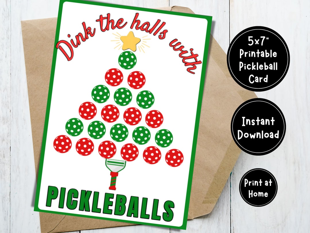 Printable Pickleball Christmas Card, Pickleball Card, Pickleball ...