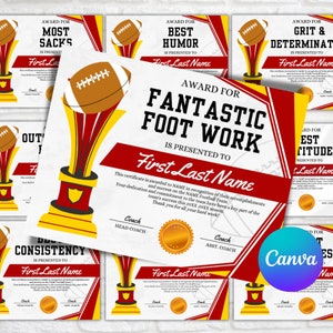 Editable Football Award Certificates, Canva Template, Certificate ...