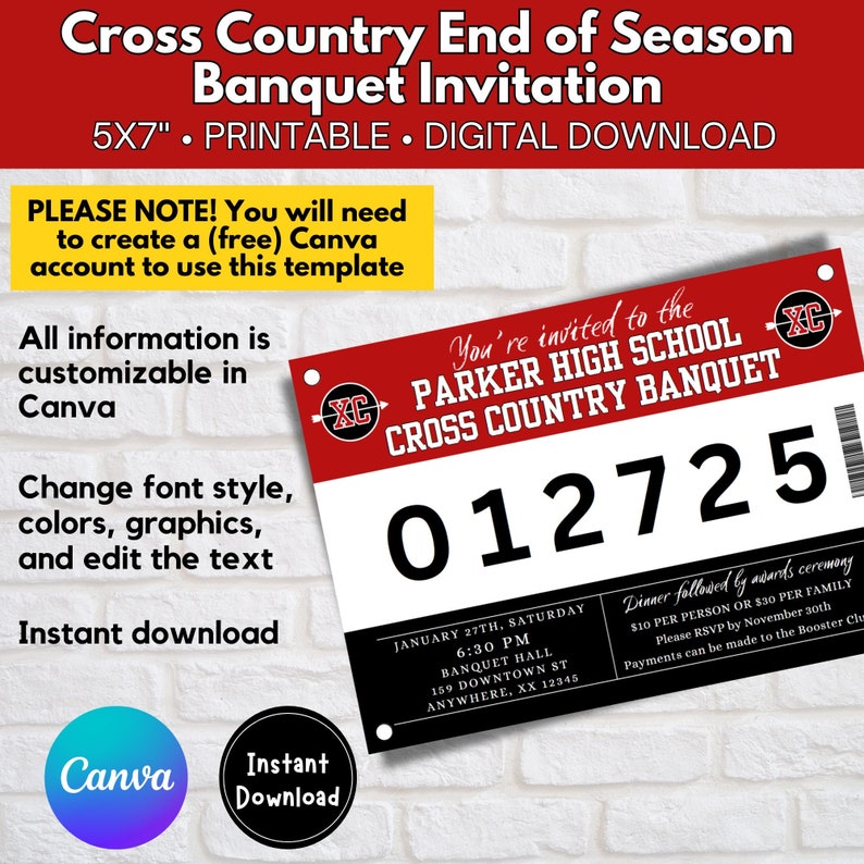Printable Cross Country Team Banquet Invitation, Team Party, End of ...