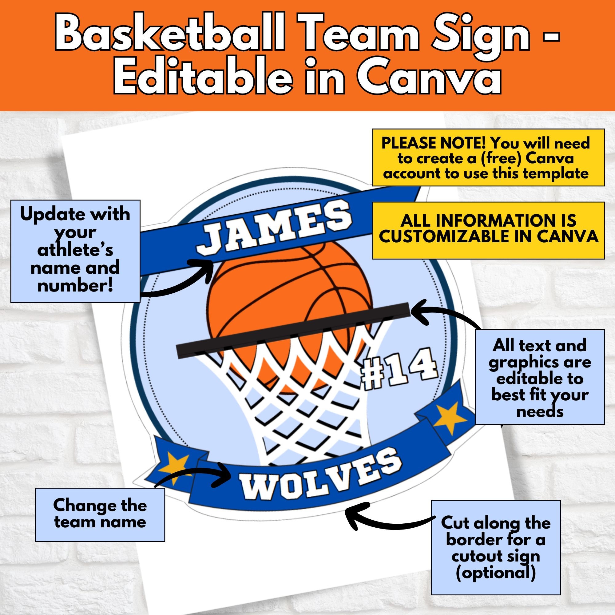 Basketball Door Sign, Canva Template, Locker Decoration, Basketball Tag ...