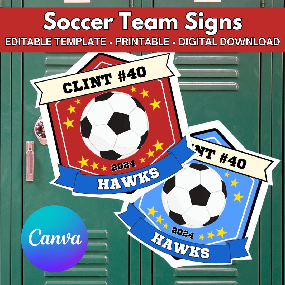 Soccer Door Sign, Canva Template, Locker Decoration, Soccer Tag, Soccer ...