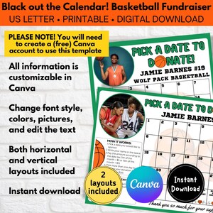 Editable Basketball Calendar Fundraiser Template, Pick a Date to Donate ...