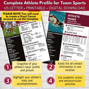 Athlete Profile Sheet, Athlete Digital Profile Card, College Recruiting ...
