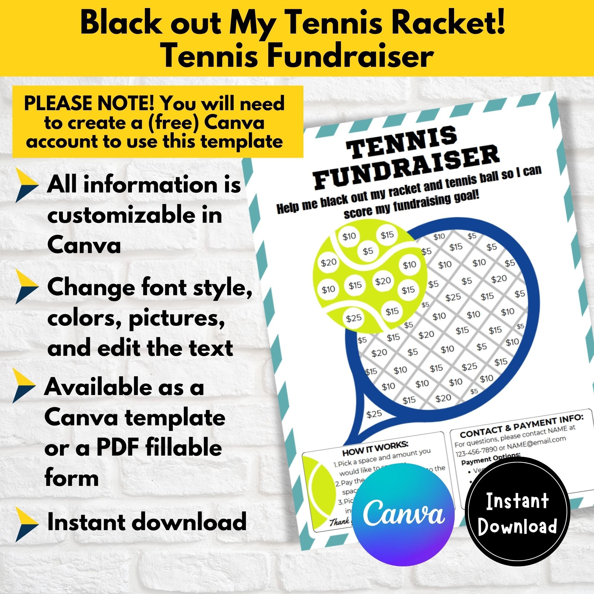 Tennis Fundraiser Template, Color My Racket, Fundraiser Flyer, Team ...