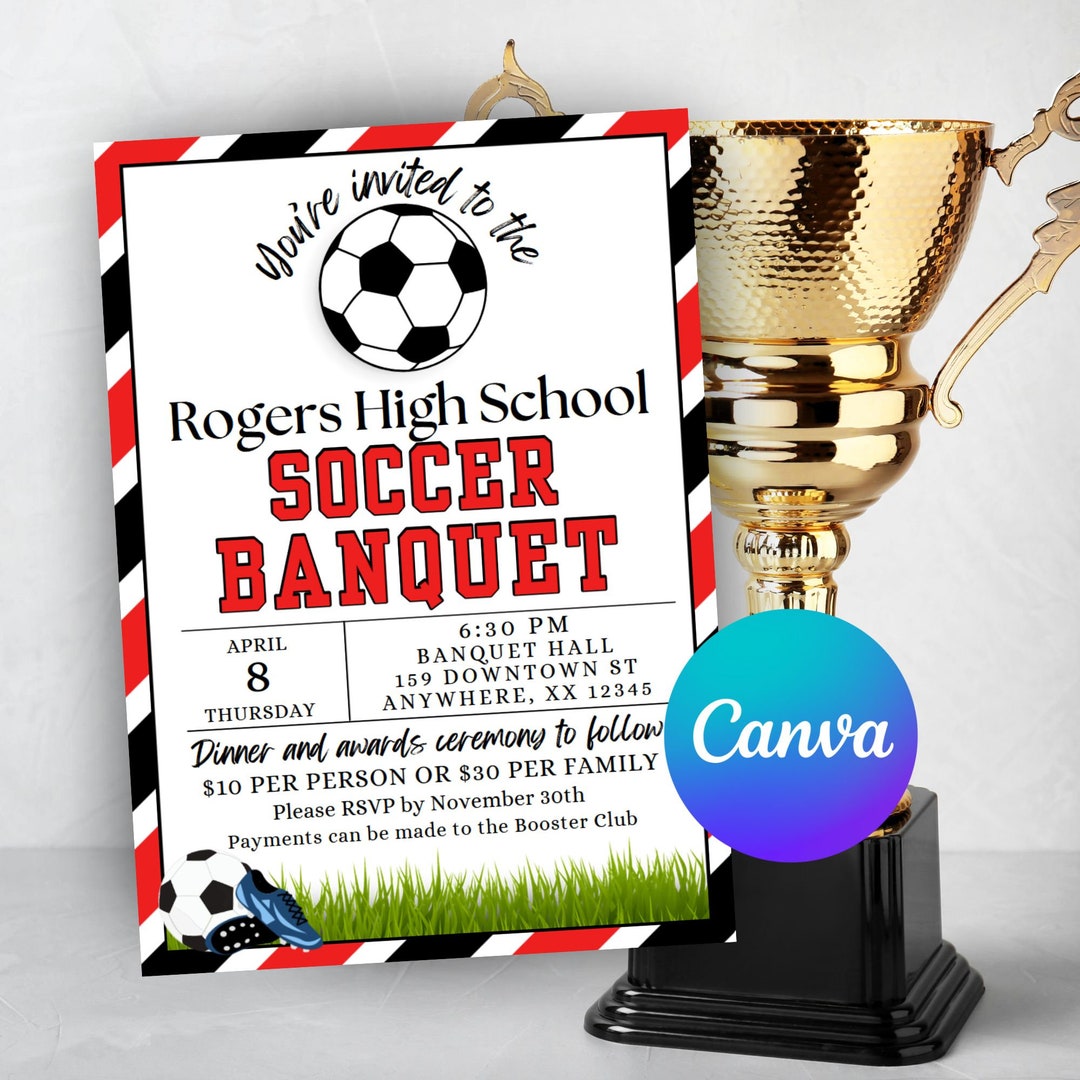 Editable Soccer Banquet Invitation Template, Team Party, End of Season ...