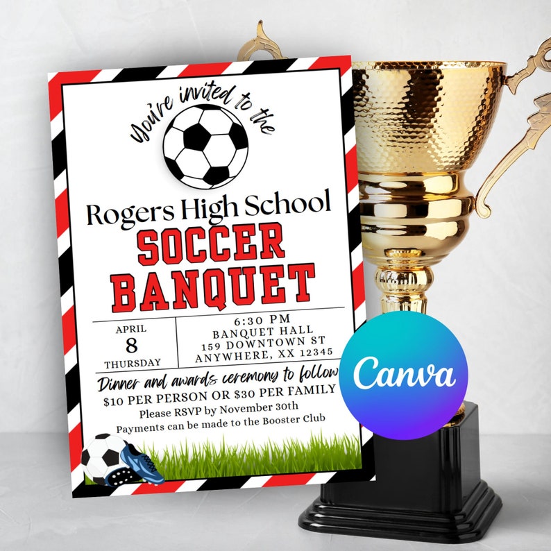 Editable Soccer Banquet Invitation Template, Team Party, End of Season ...