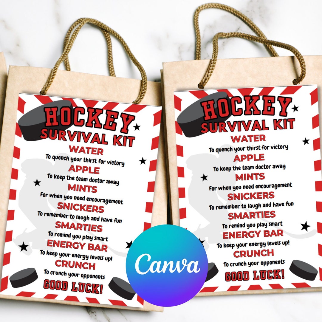 Editable Hockey Survival Kit Gift Tag, Gift Bag Printable, Hockey Gift ...