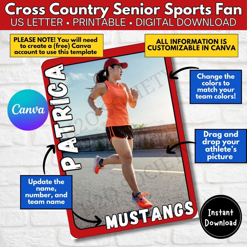 Editable Cross Country Poster, Senior Fan, Cross Country Gift, Senior ...