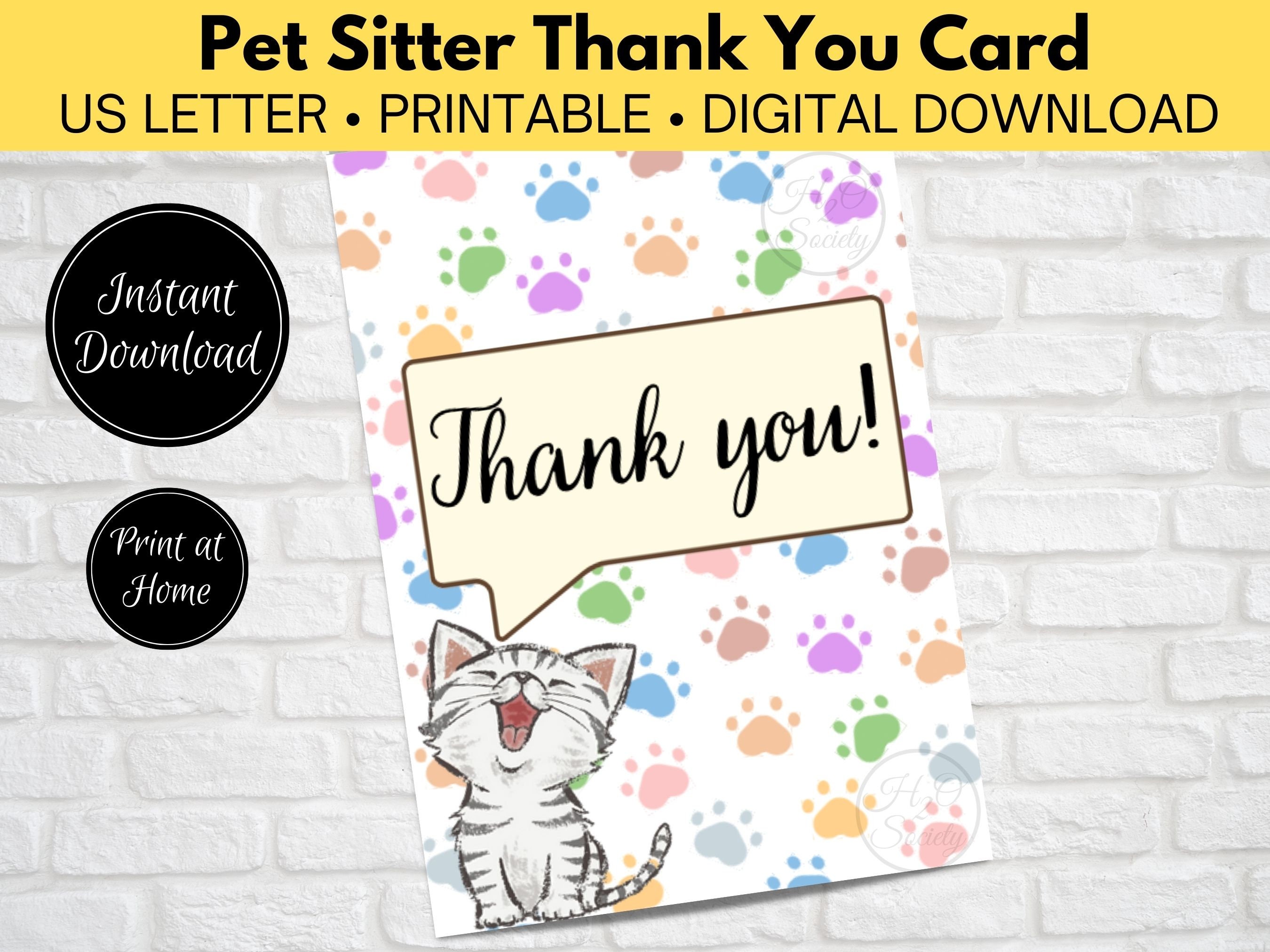 Pet Sitter Thank You Card, Printable Cat Sitter Gift, Cat Thank You ...