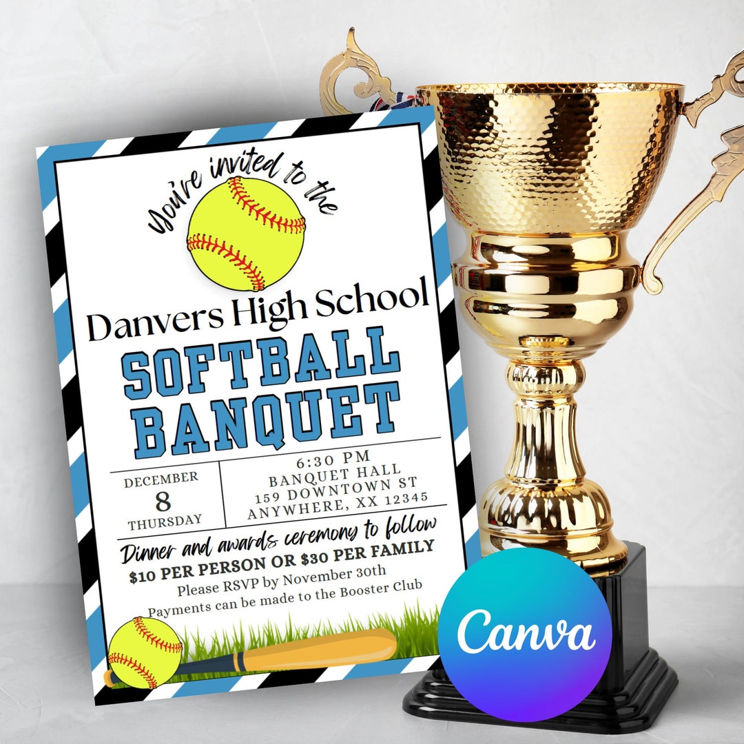 Printable Softball Invitation Template, Team Party, End of Season, Sports Banquet, Senior Night ...