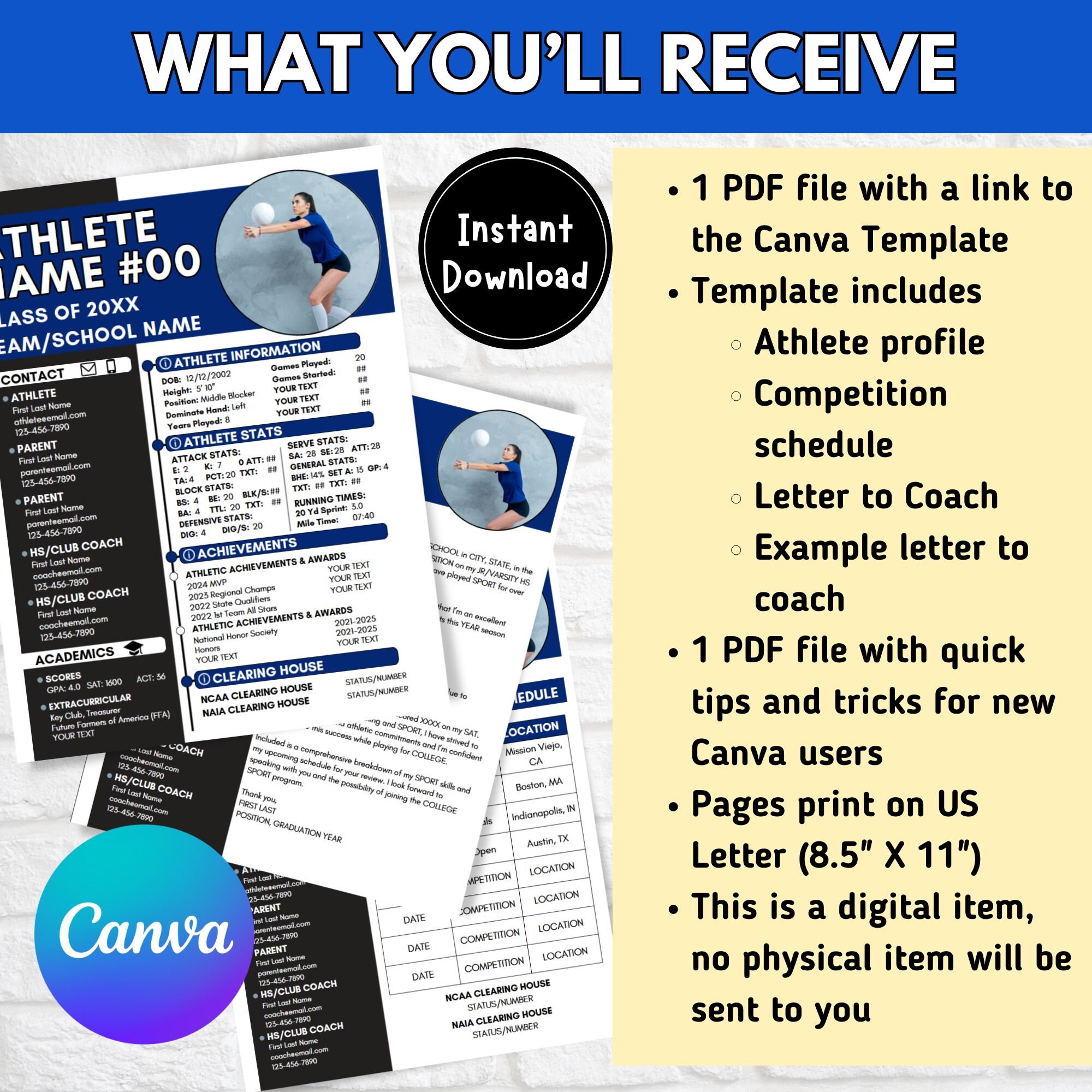 Volleyball Player Profile, Athlete Profile Sheet, College Recruiting ...