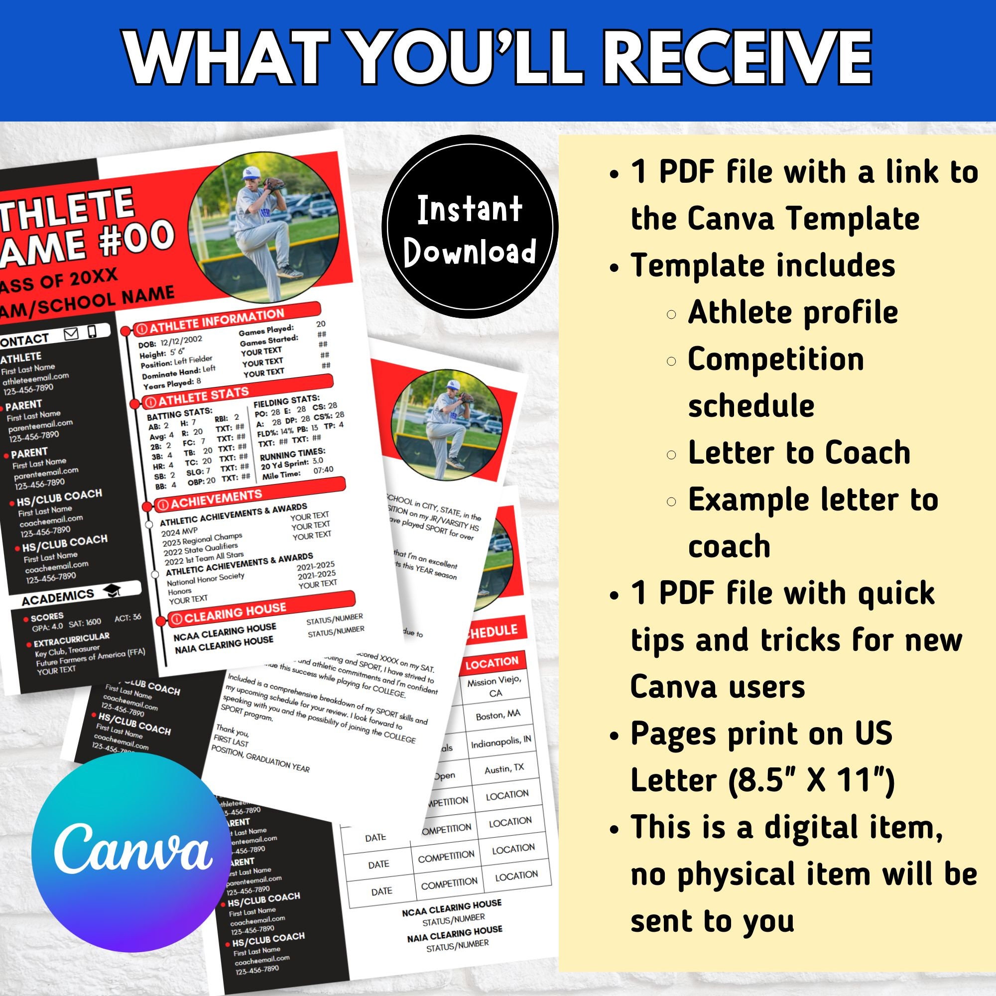 Baseball Player Profile, Athlete Profile Sheet, College Recruiting ...