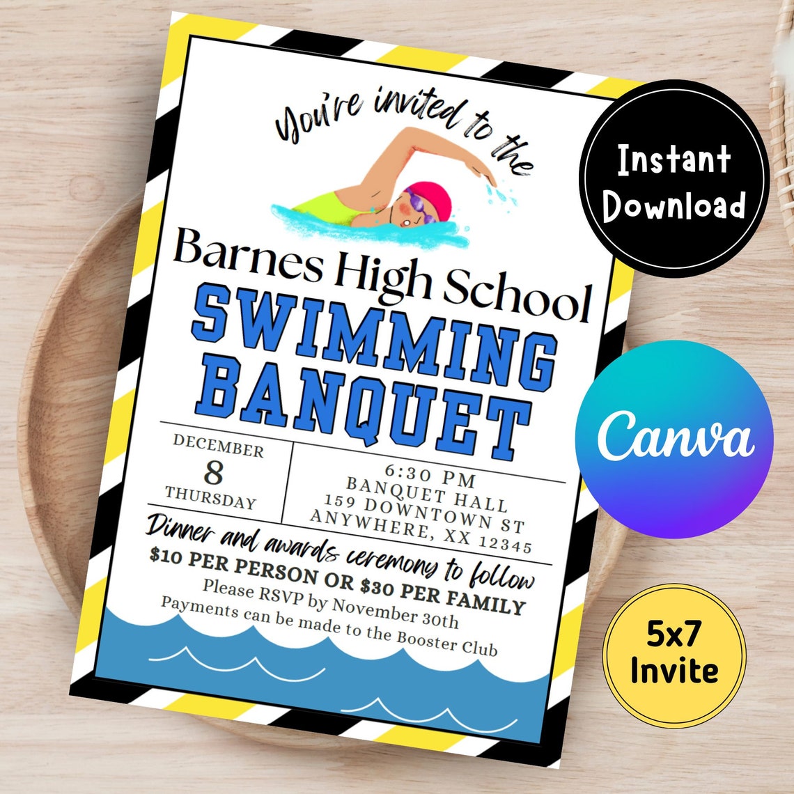Printable Swim Team Banquet Invitation, Team Party, End of Season ...