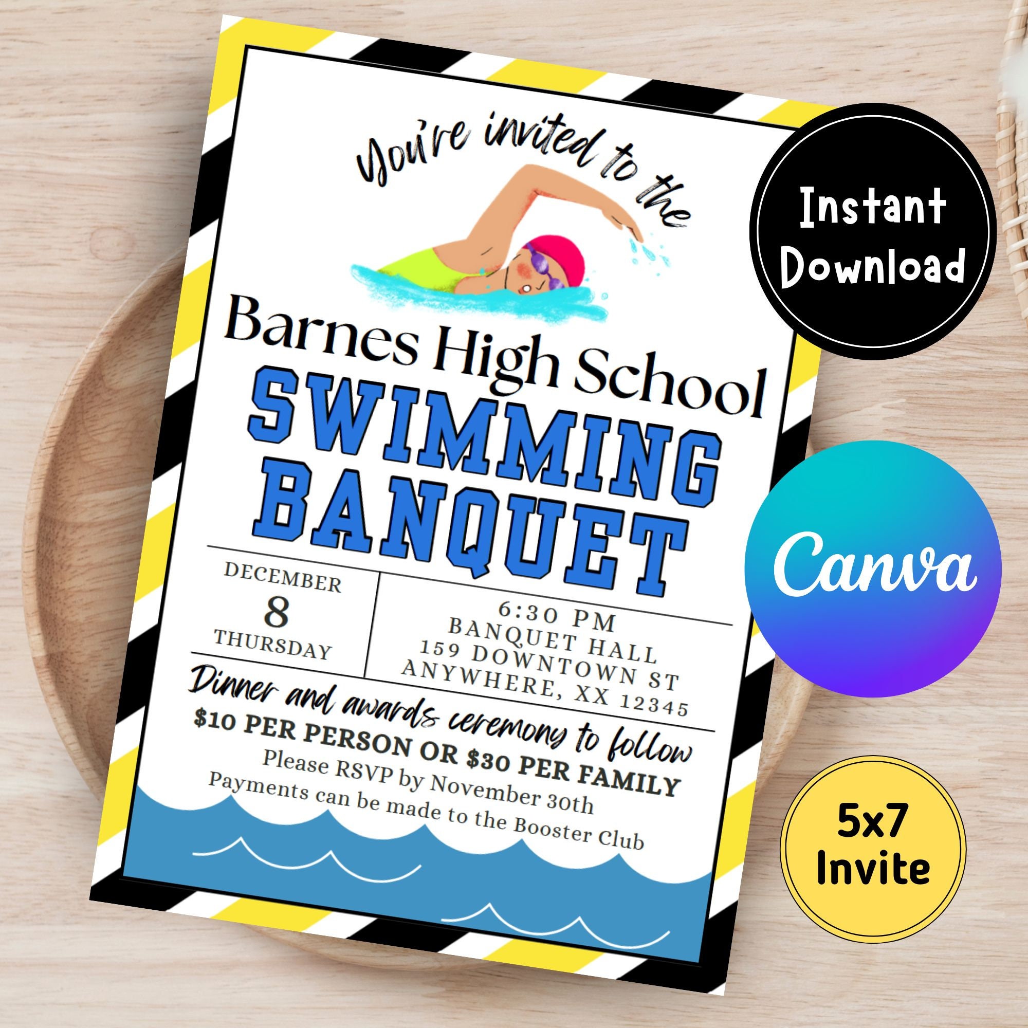 Printable Swim Team Banquet Invitation, Team Party, End of Season ...