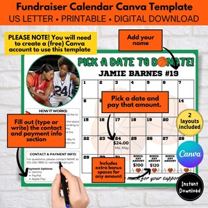 Editable Basketball Calendar Fundraiser Template, Pick a Date to Donate ...