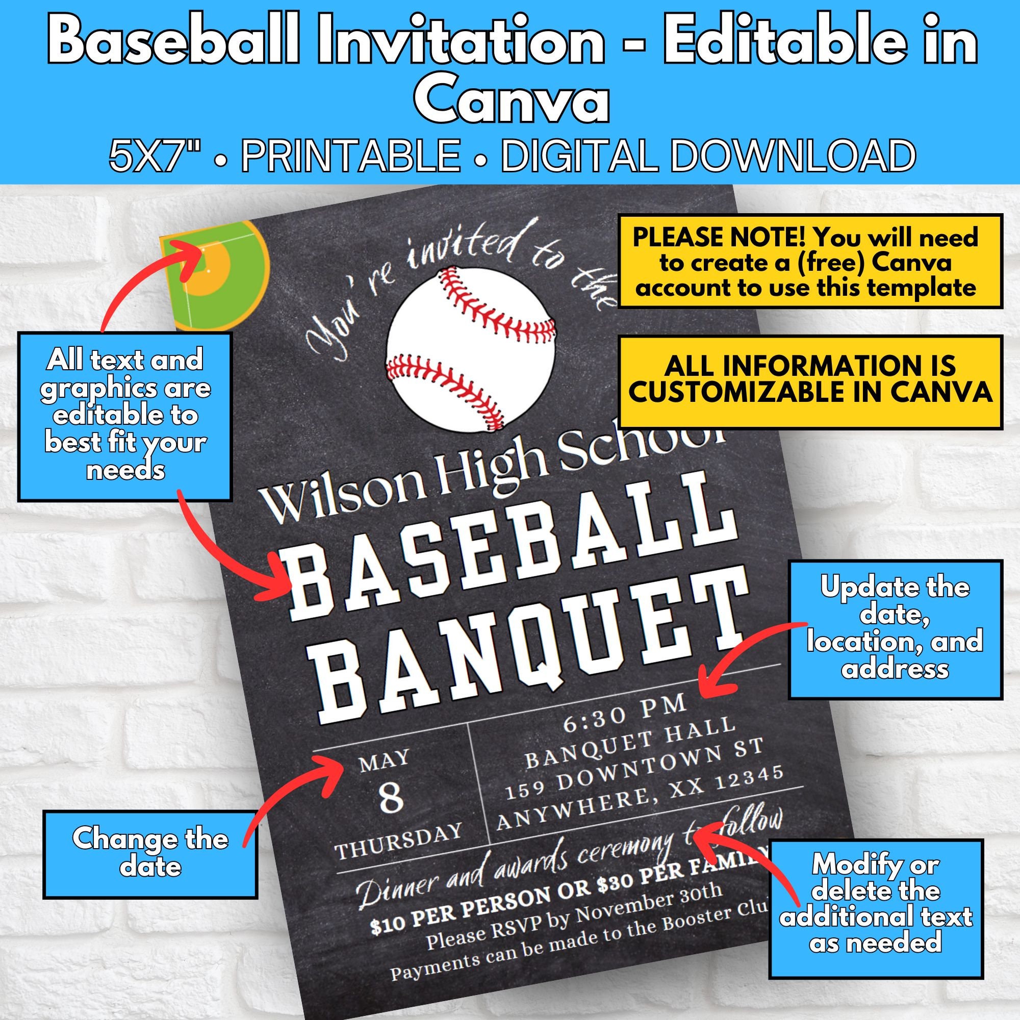 Printable Baseball Invitation Template, Team Party, End of Season ...