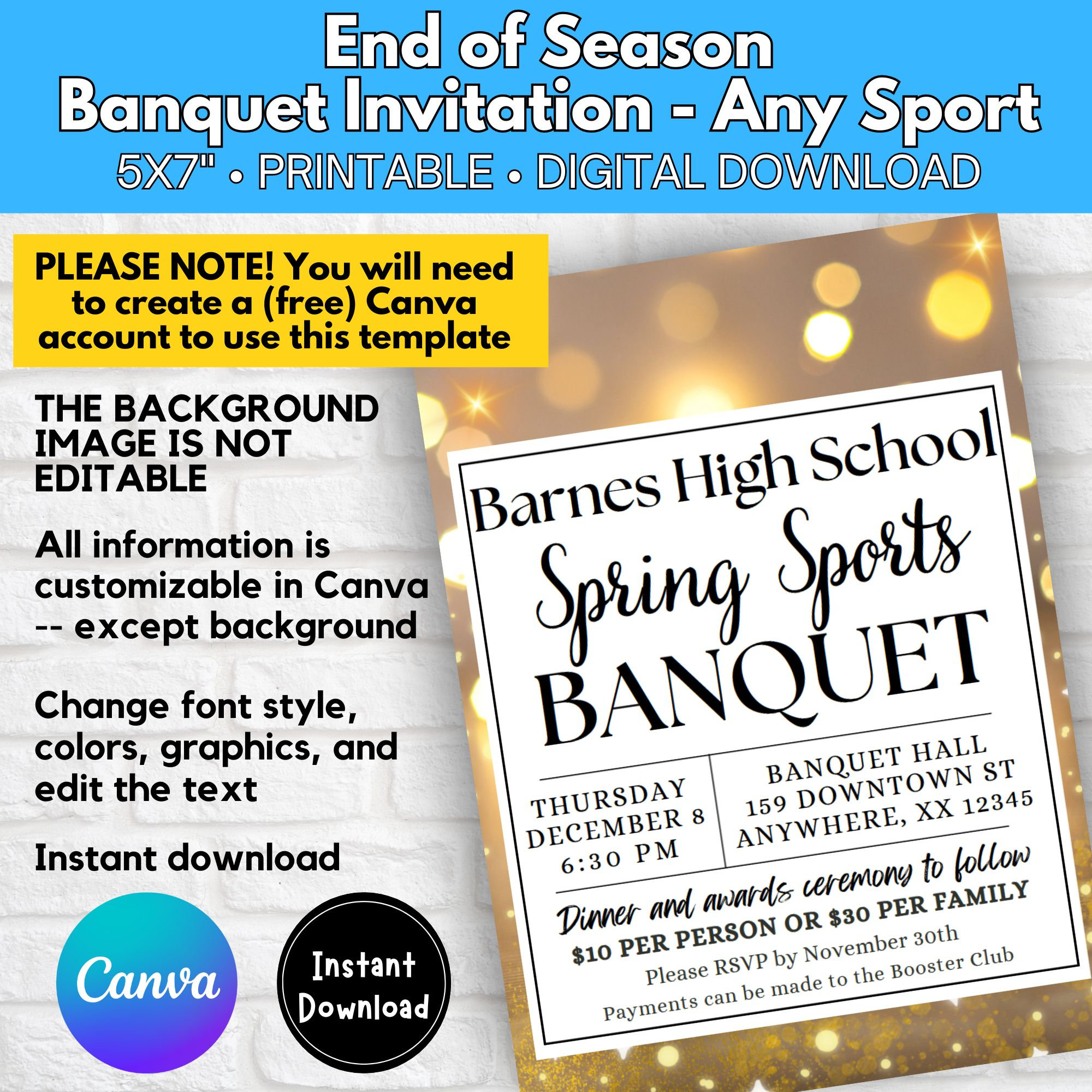 Editable Sports Banquet Invitation Template, All Sports, Team Party ...