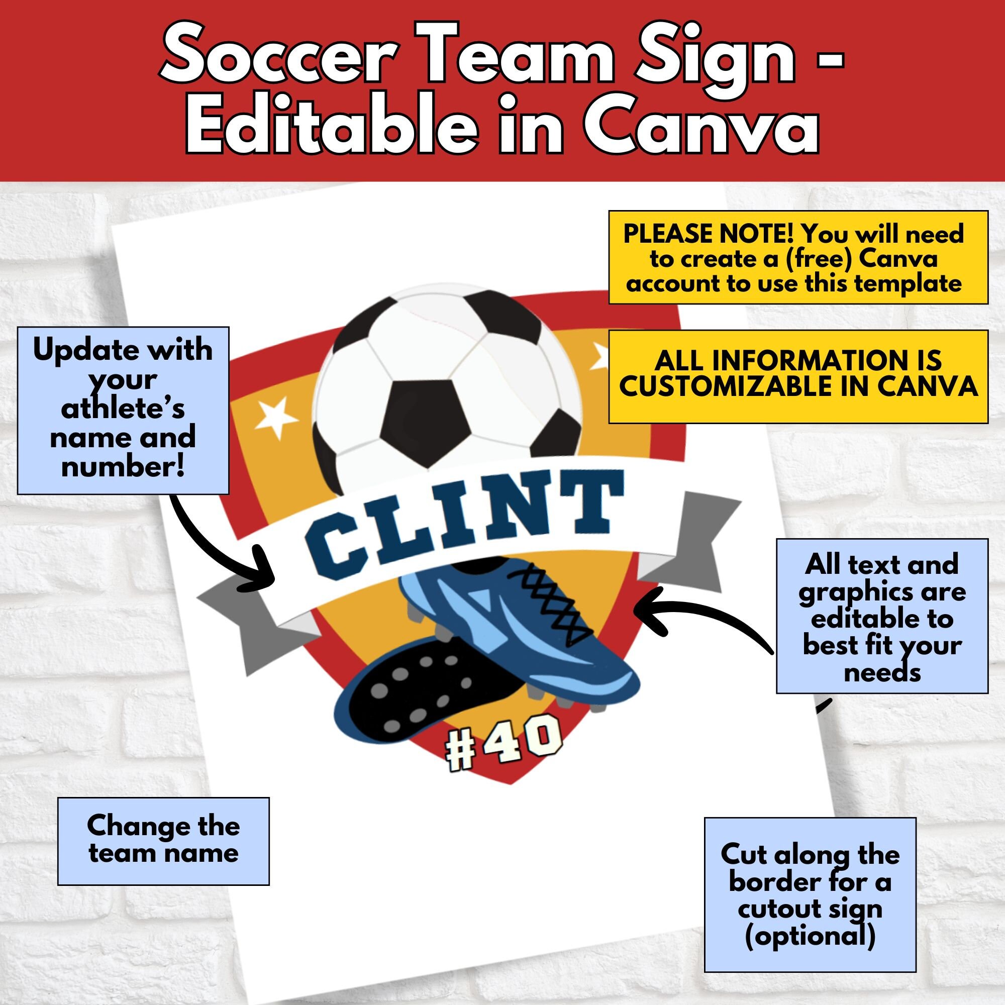 Soccer Door Sign, Canva Template, Locker Decoration, Soccer Tag, Soccer ...