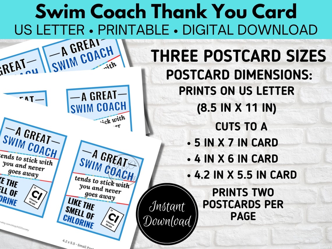 Swim Coach Thank You Card, Swim Coach Gift Idea, Coach Appreciation ...