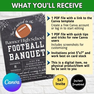 Printable Football Team Banquet Invitation, Team Party, End of Season ...