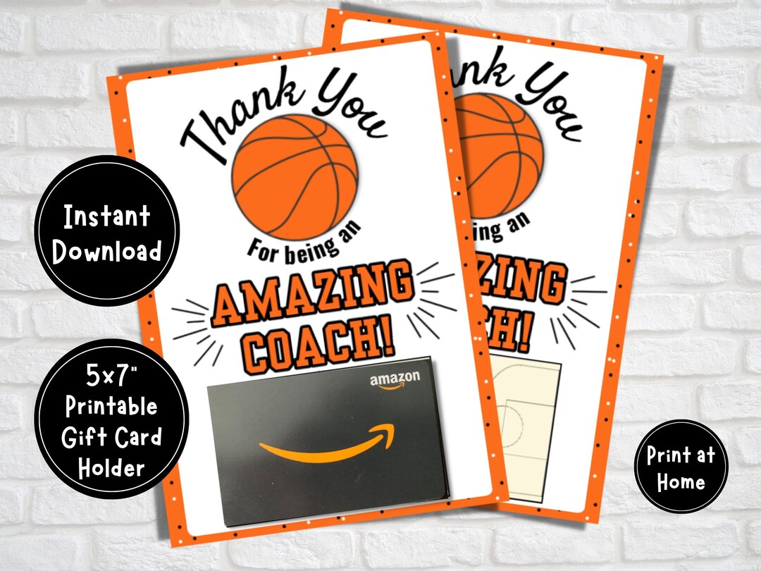 Basketball Coach Thank You Card, Gift Card Holder, Coach Appreciation ...