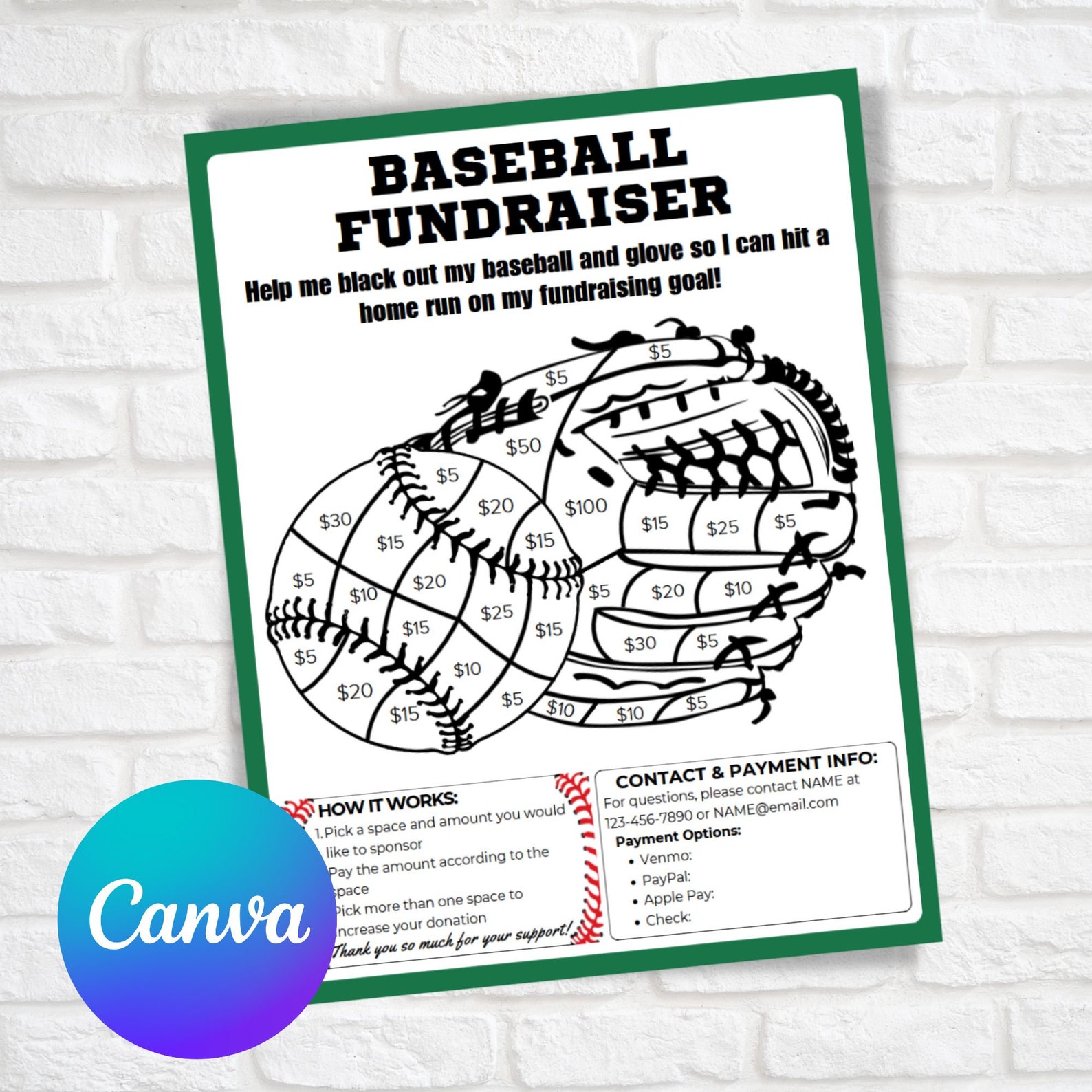 Baseball Fundraiser Template, Color My Baseball, Fundraiser Flyer, Team ...