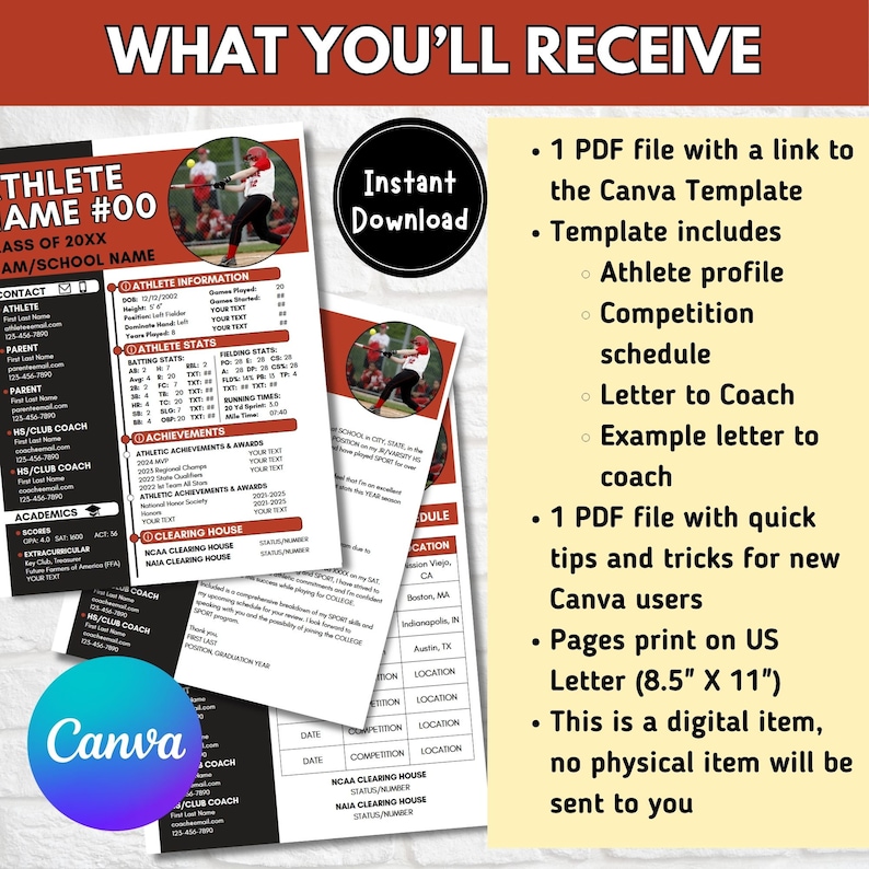 Softball Player Profile, Athlete Profile Sheet, College Recruiting ...