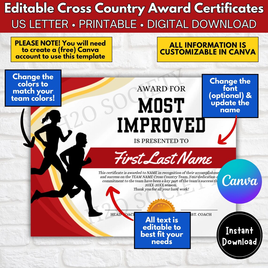 Editable Cross Country Certificates, Canva Template, Certificate ...