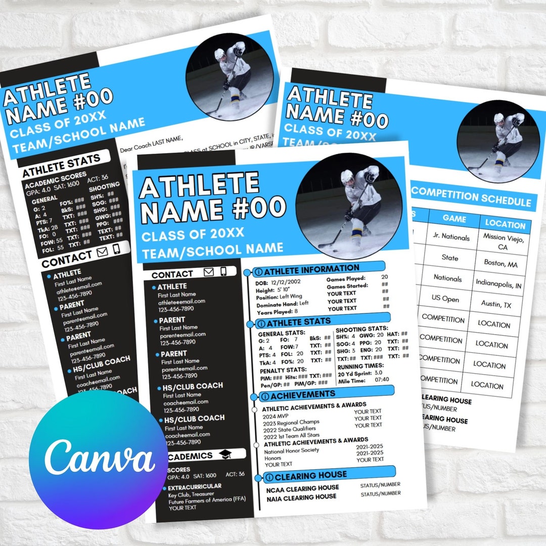 Hockey Player Profile Template, Athlete Profile Sheet, College ...