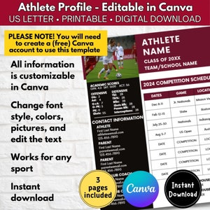 Athlete Profile Sheet, Athlete Digital Profile Card, College Recruiting ...