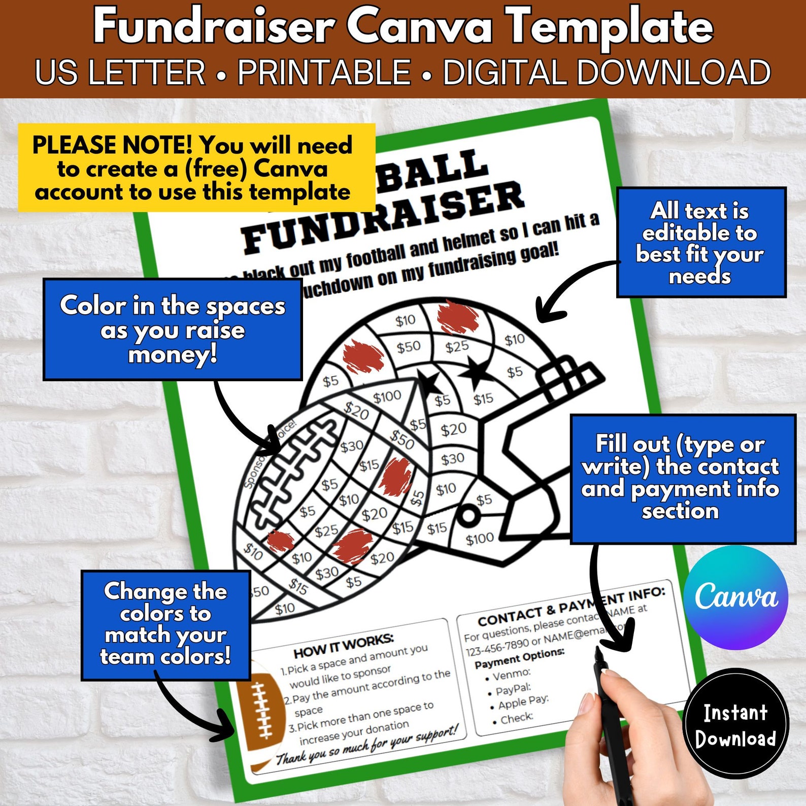 Football Fundraiser Template, Color My Football, Fundraiser Flyer, Team ...