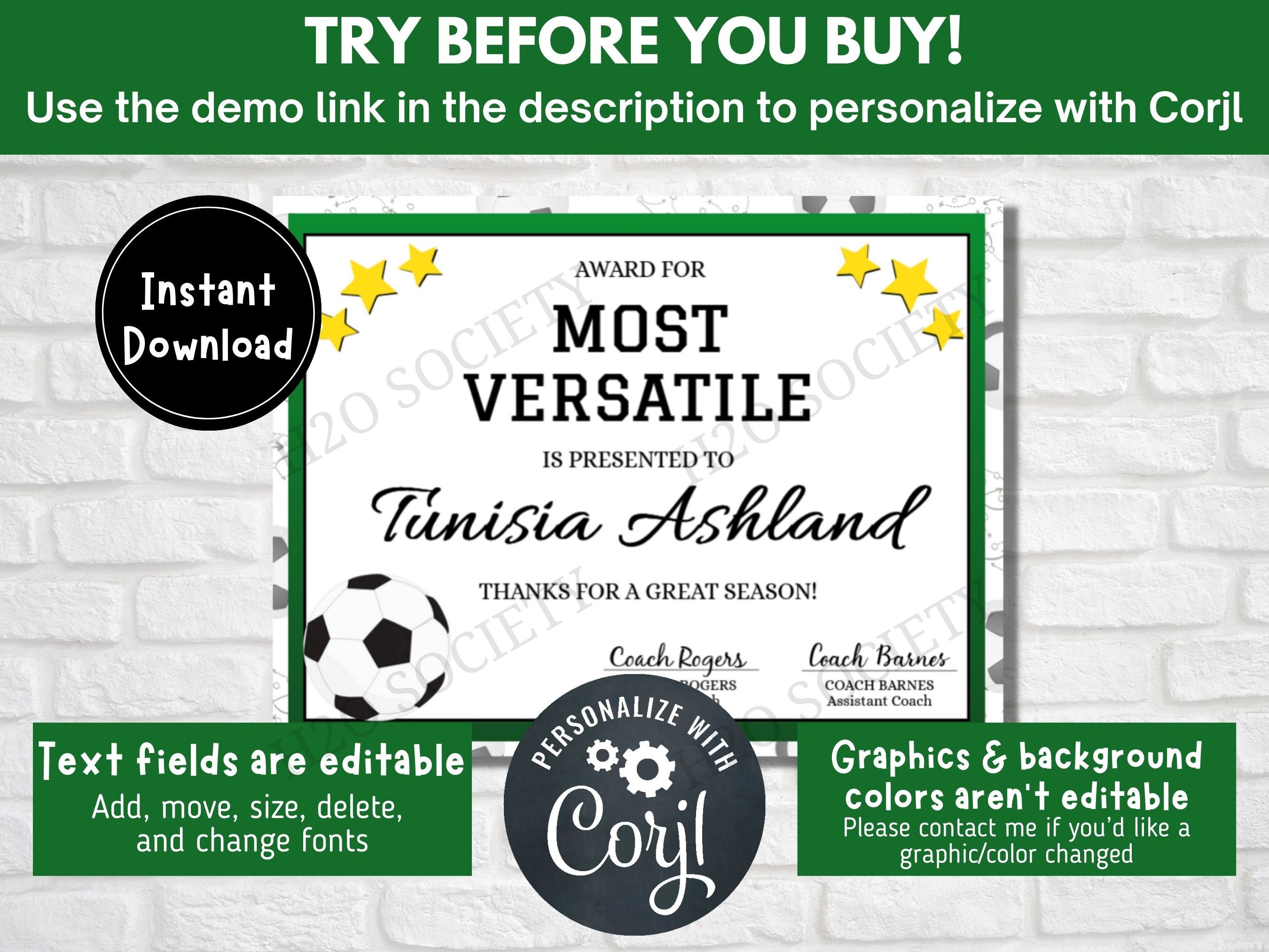 Editable Soccer Award Certificates, Award Ceremony Certificates, End of ...