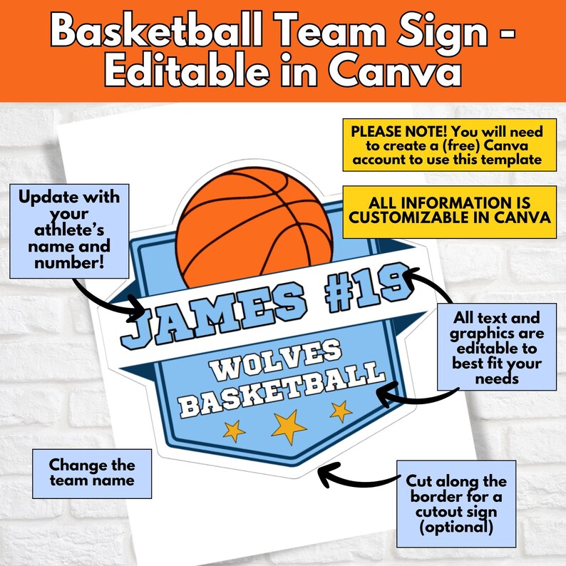 Basketball Team Sign, Canva Template, Locker Decoration, Basketball Tag ...