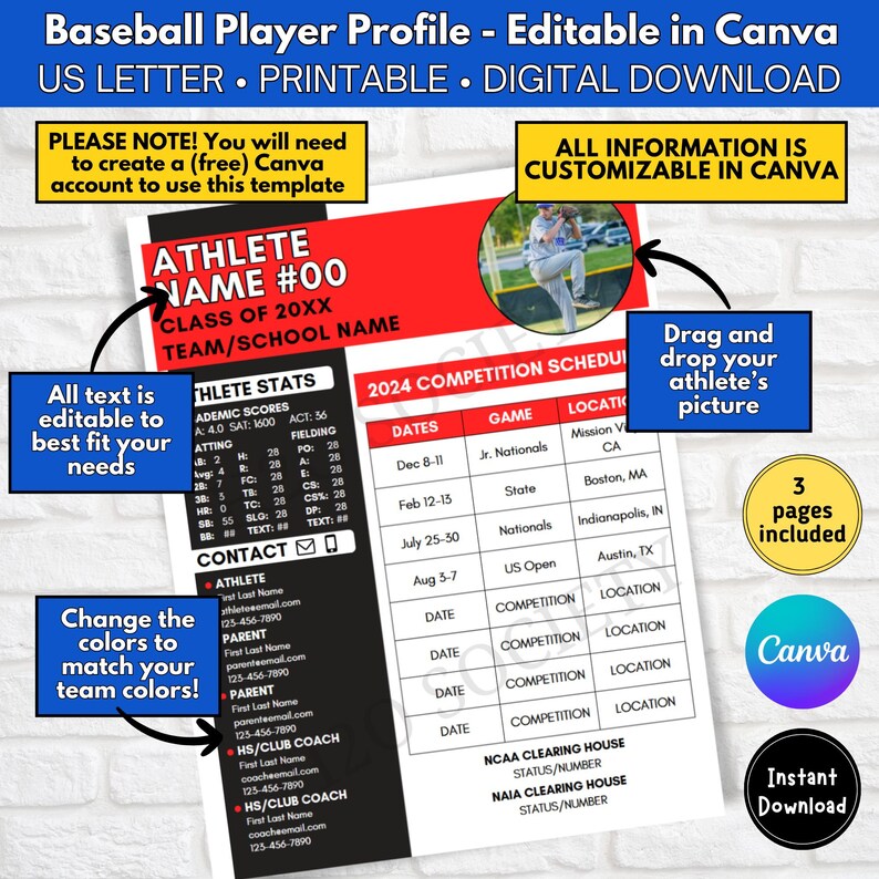 Baseball Player Profile, Athlete Profile Sheet, College Recruiting ...