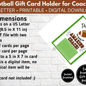 Football Coach Thank You Card, Gift Card Holder, Coach Appreciation ...