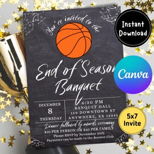 Printable Basketball Team Banquet Invitation, Team Party, End of Season ...