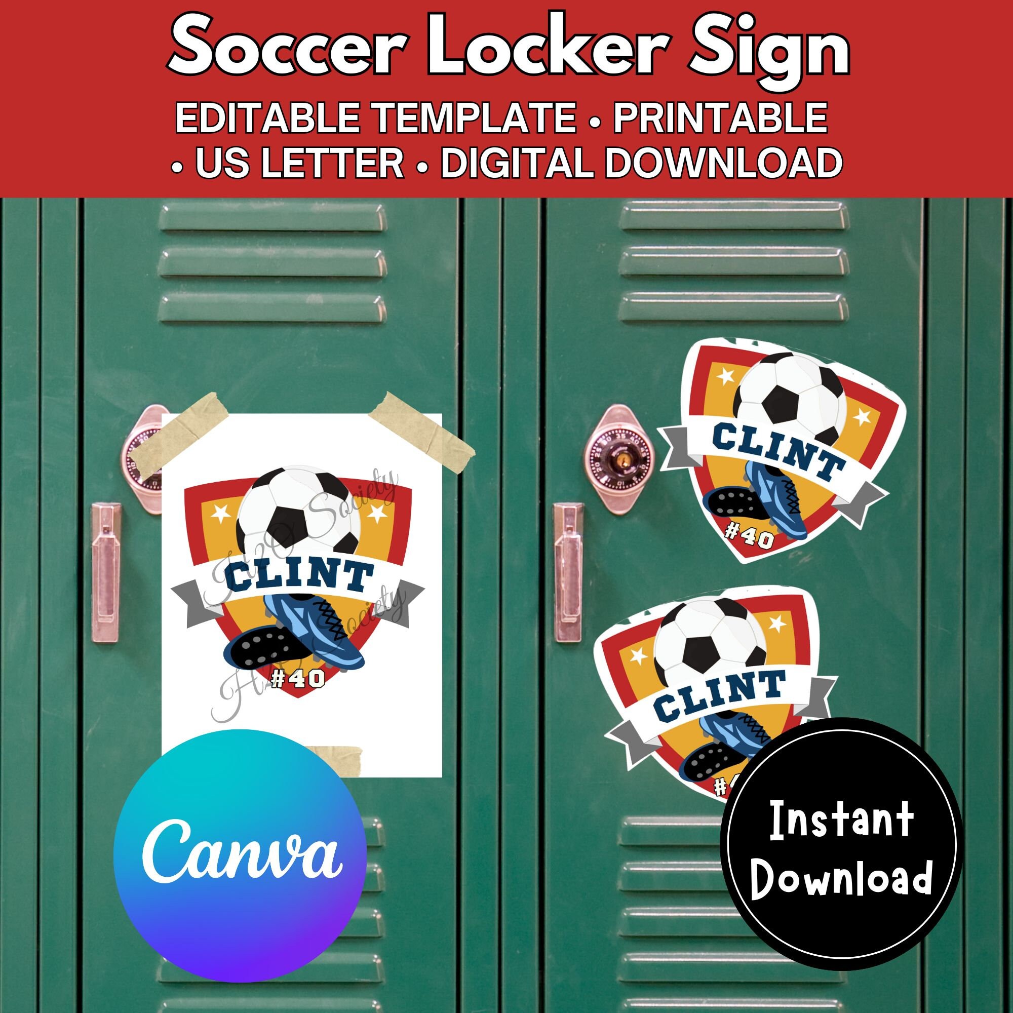 Soccer Door Sign, Canva Template, Locker Decoration, Soccer Tag, Soccer ...