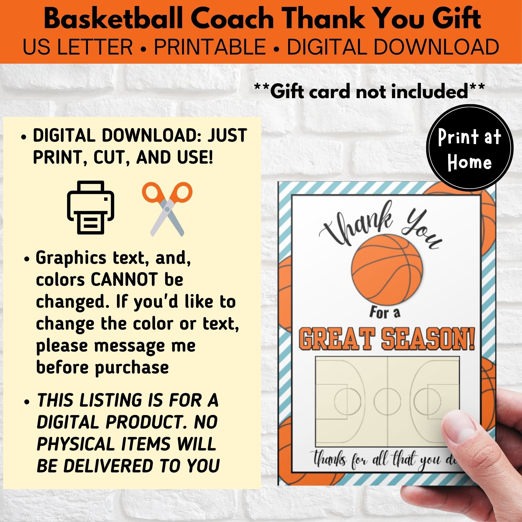 Basketball Coach Thank You Card, Coach Gift Card Holder, Coach ...