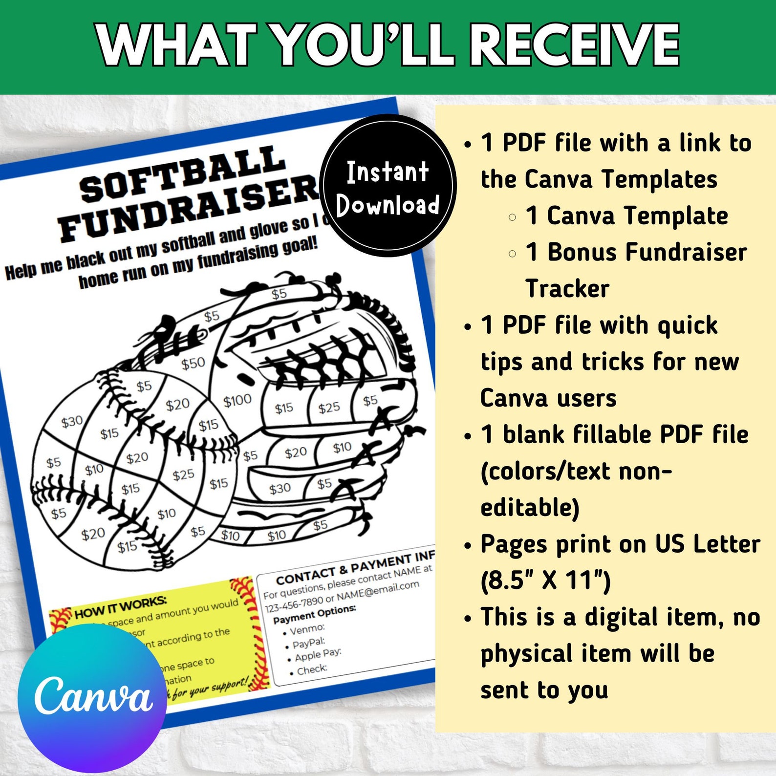 Softball Fundraiser Template, Color My Softball, Fundraiser Flyer, Team ...