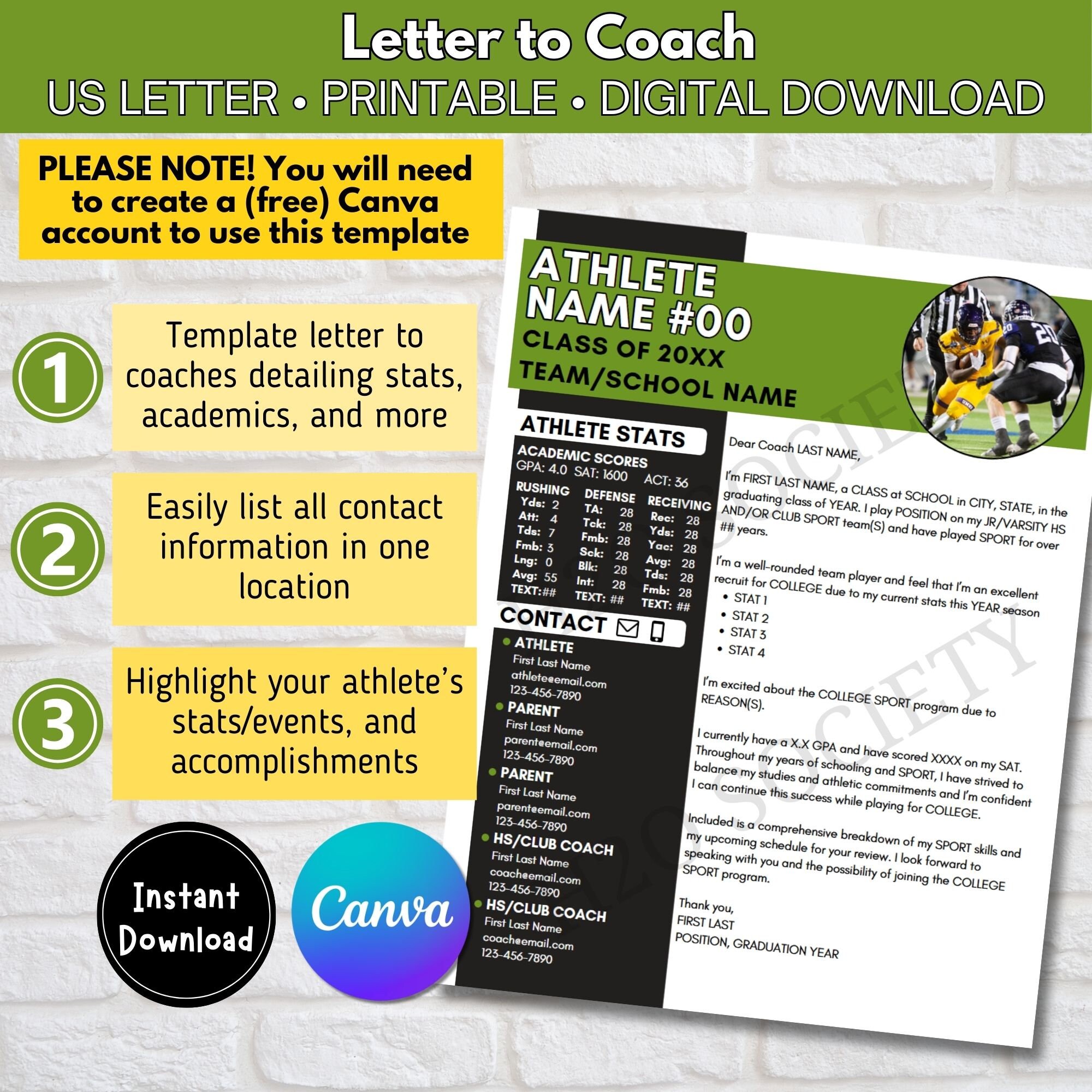 Football Player Profile, Athlete Profile Sheet, College Recruiting ...