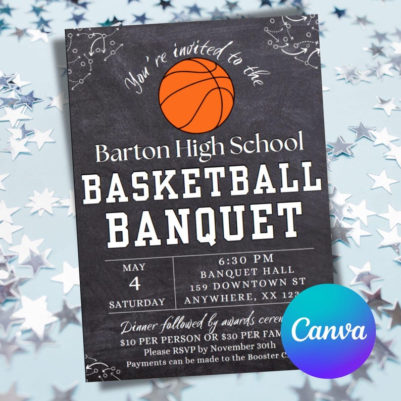 Printable Basketball Team Banquet Invitation, Team Party, End of Season ...
