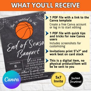 Printable Basketball Team Banquet Invitation, Team Party, End of Season ...